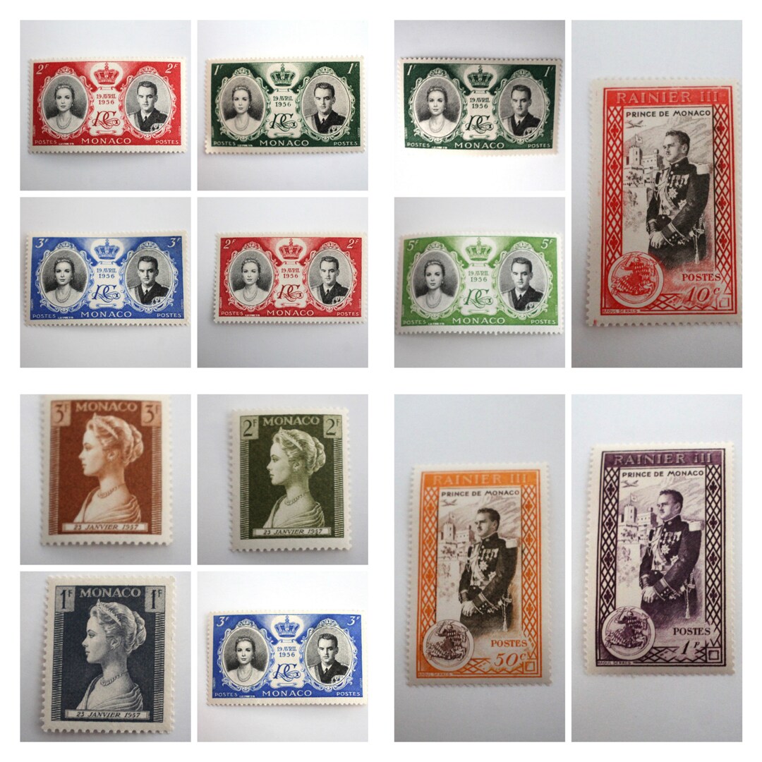 Monaco Stamp Set Rainier Grace Kelly Accession Wedding 1950's - Etsy