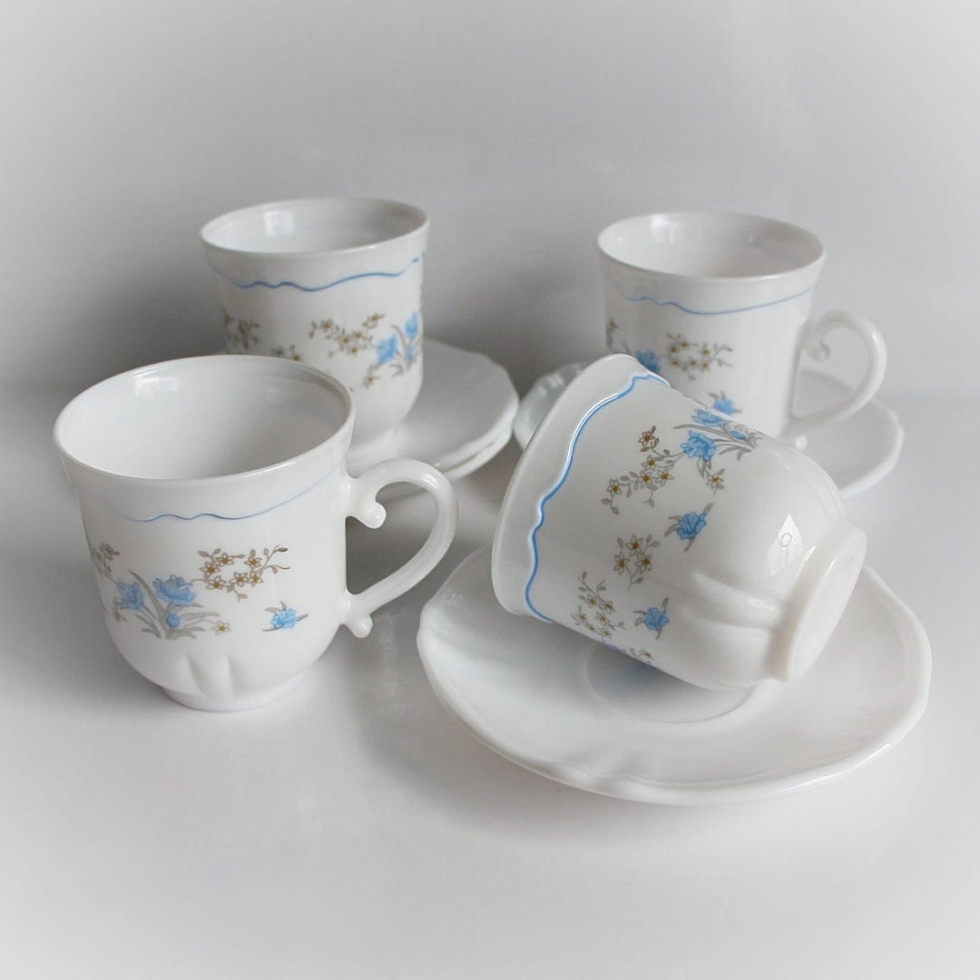 Arcopal Romantique Teacup and Saucer Set of Four - Etsy