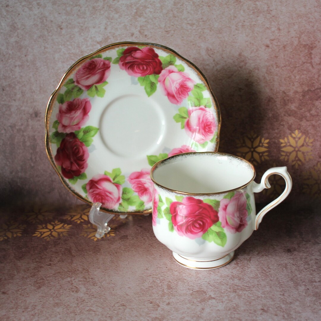 Old English Rose Tea Cup and Saucer, Royal Albert, Hampton Shape 1940's ...