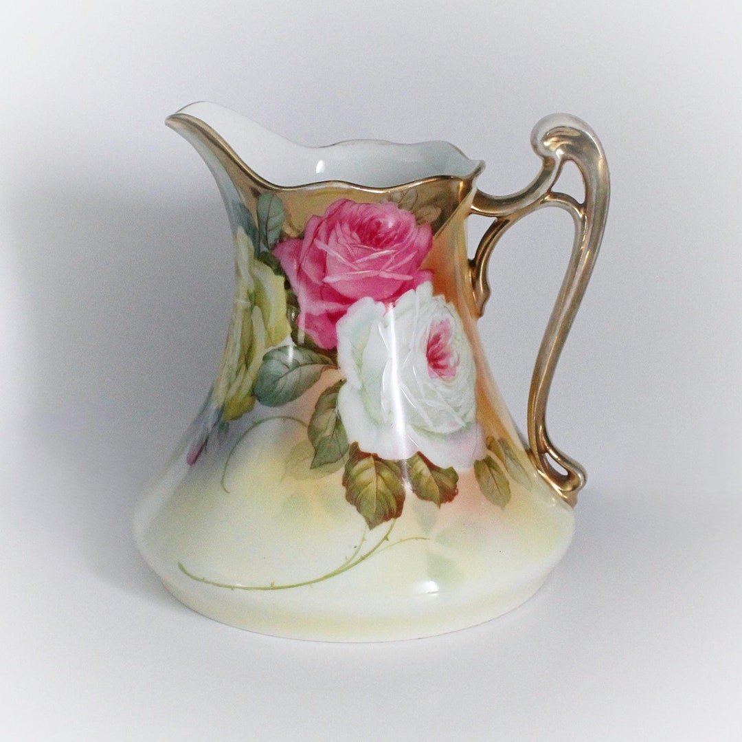 Large Antique Pitcher Royal Rudolstadt Prussia Rose Pattern - Etsy