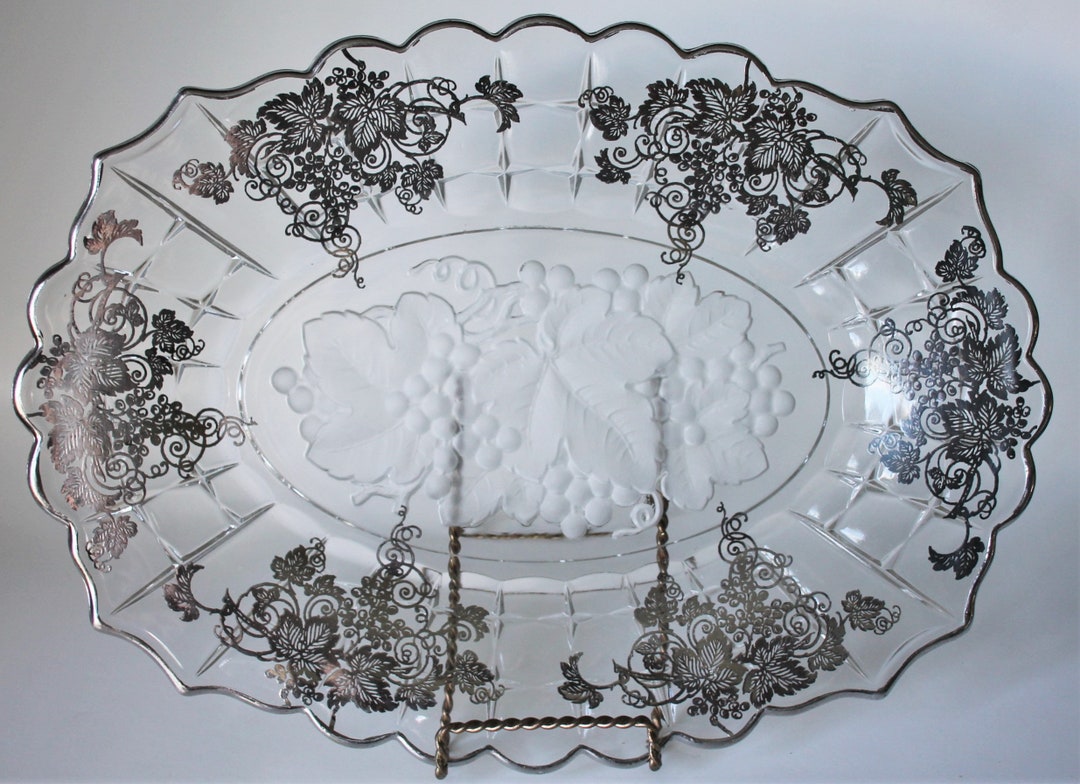 Siler Overlay Glass Platter Grapevine Pattern Rectangular Serving Plate ...