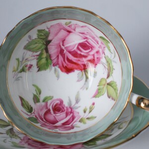 Aynsley Teacup and Saucer Pattern 1344 Rare Sage Green Cabbage Rose ...