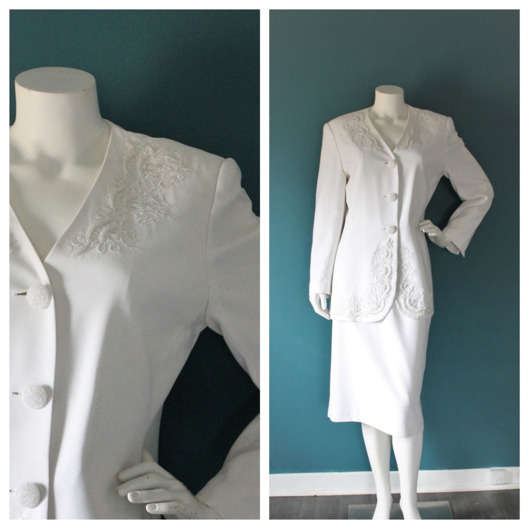 White Beaded Skirt Suit Anthony Sicari Size 10 Vintage - Etsy