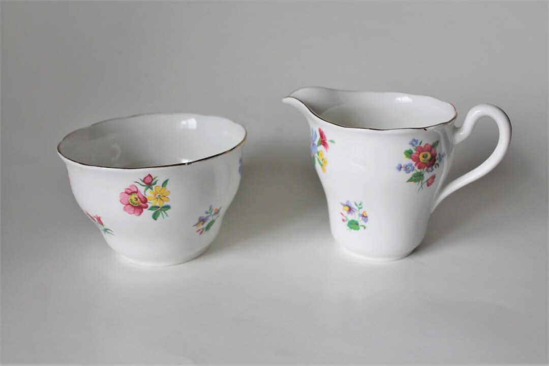 Royal Vale Creamer and Sugar Bowl Set Bone China Small Flowers - Etsy