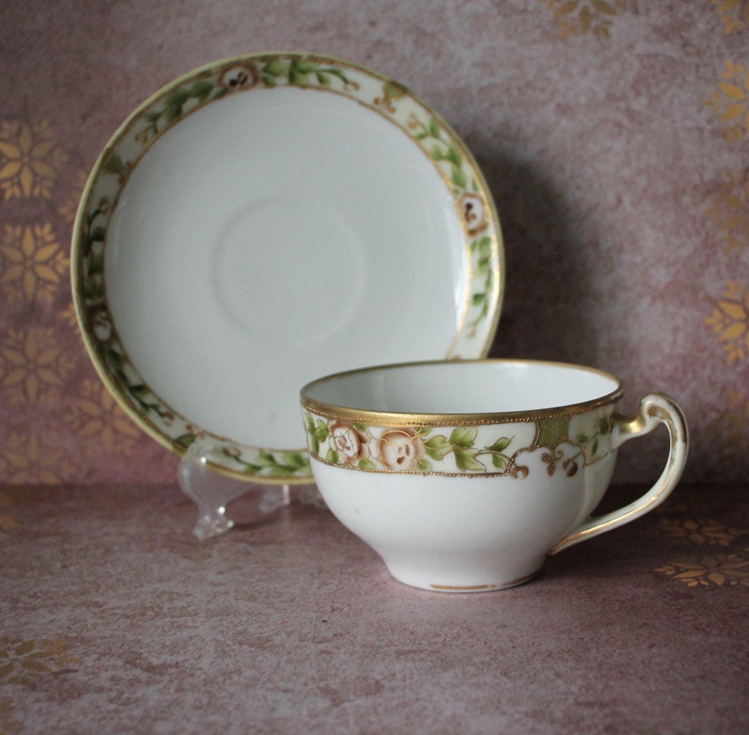 Nippon Teacup and Saucer Morimura Floral and Gold Pattern - Etsy