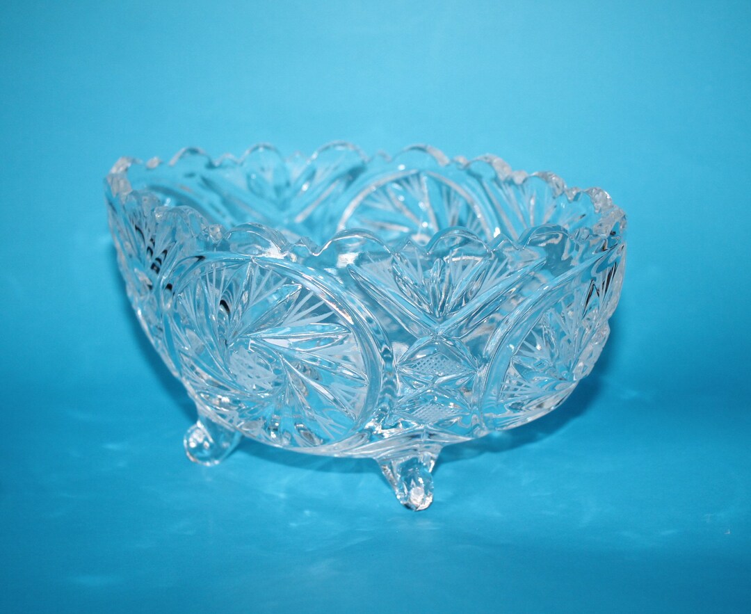 Oval Footed Crystal Bowl Pinwheel and Star Pattern - Etsy