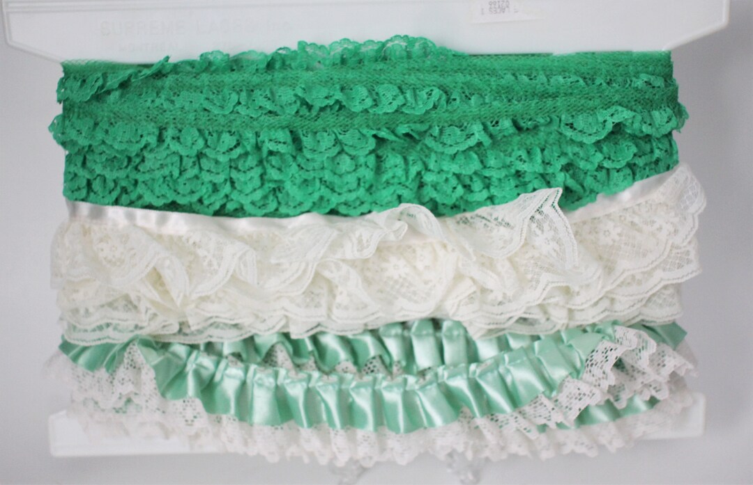 Vintage Ruffled Lace Spool, Green White Cream - Etsy