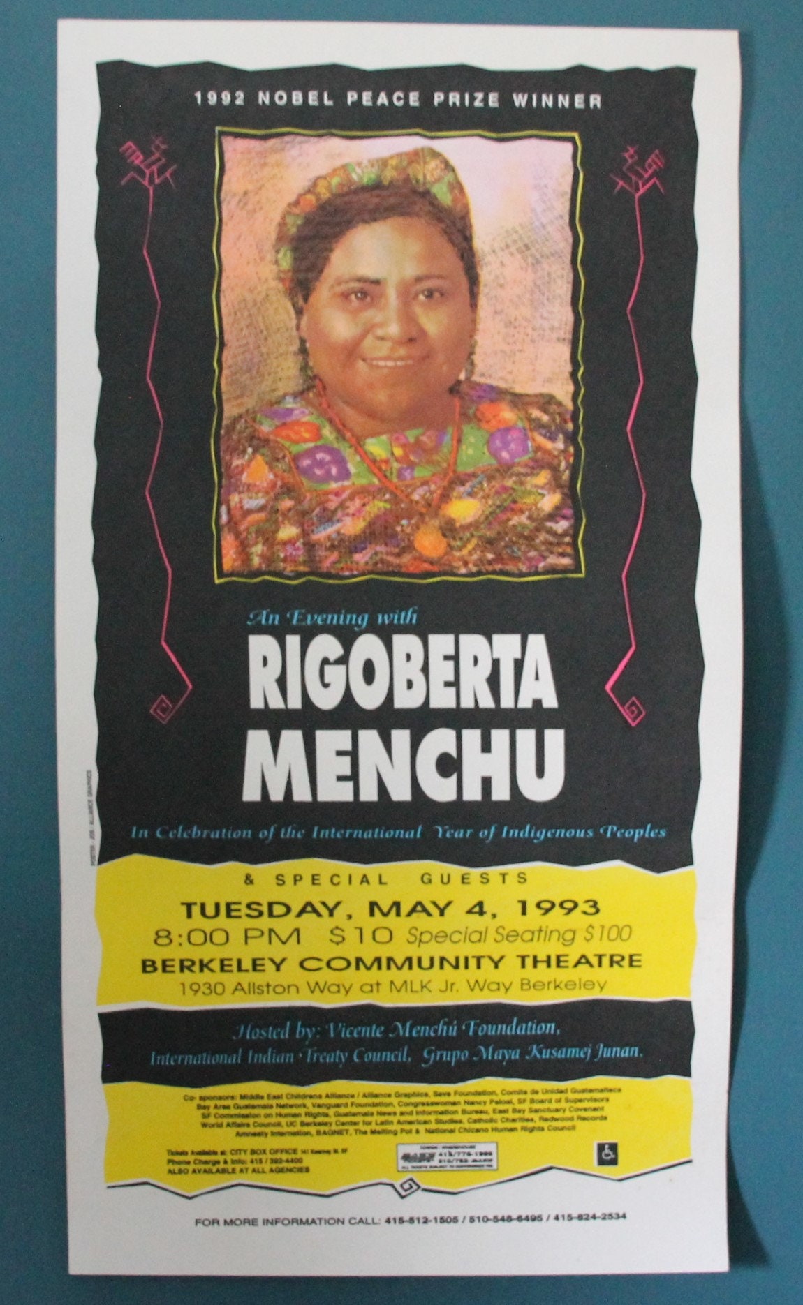 Vintage Poster Rigoberta Menchu 1993 Berkeley Speaking Appearance - Etsy