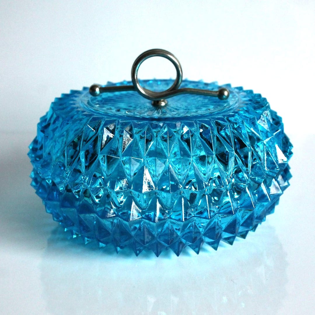 Blue Glass Candy Dish Indiana Glass Diamond Pattern - Etsy