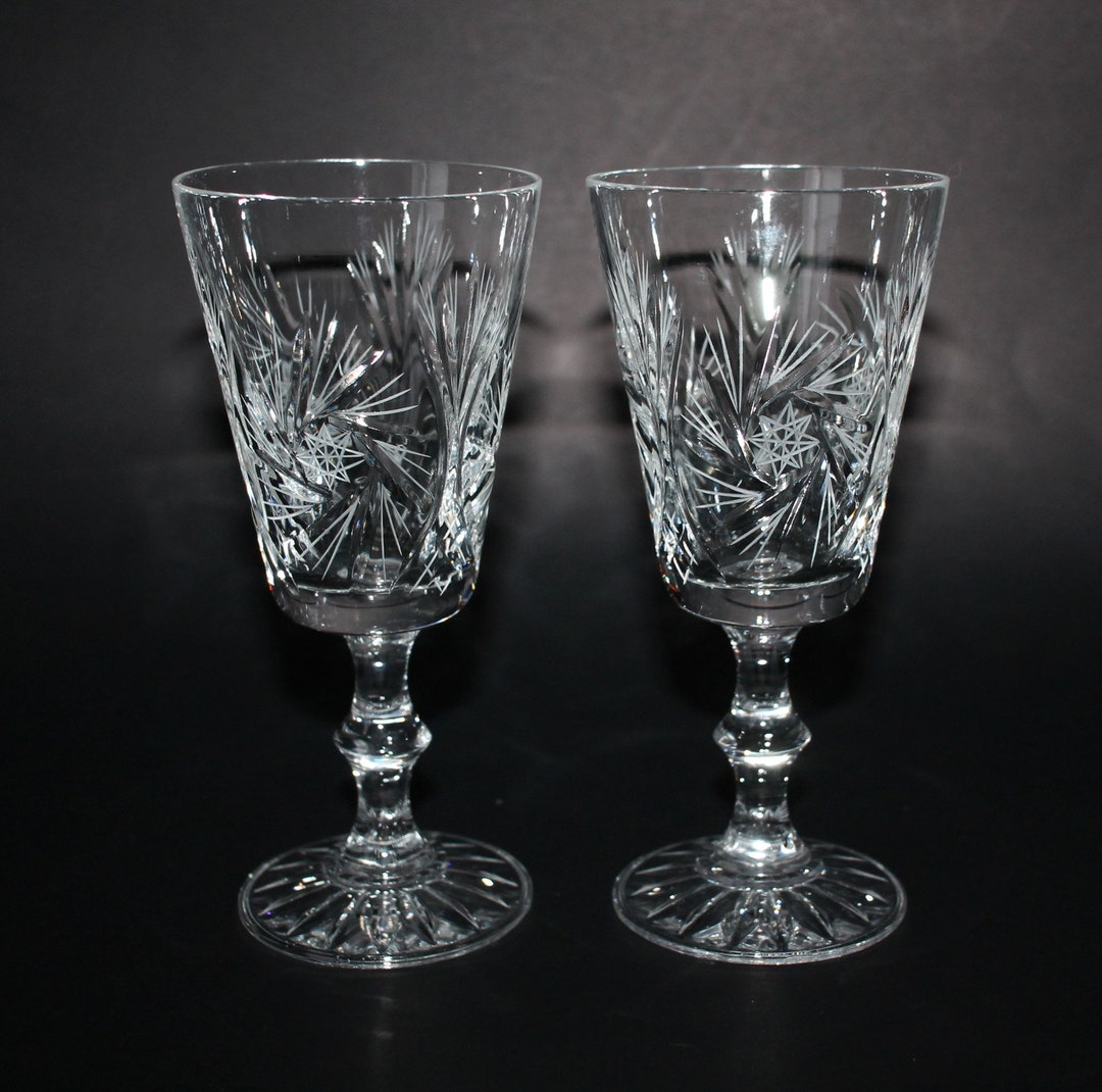 Crystal Wine Glasses Pinwheel Star Pattern 4 Ounce Set of Two - Etsy
