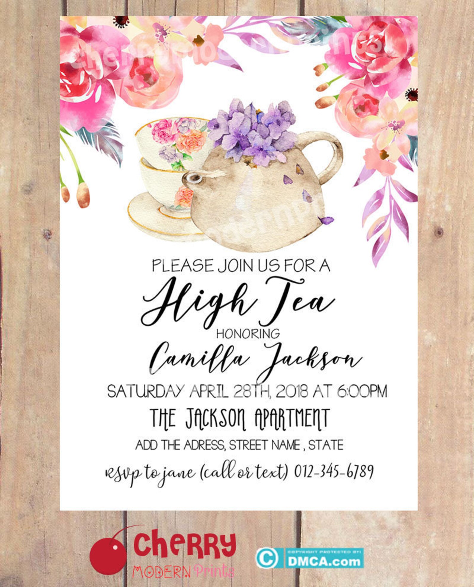 High Tea Invitation/ Bridal Tea Invitation / Teatime Printable ...