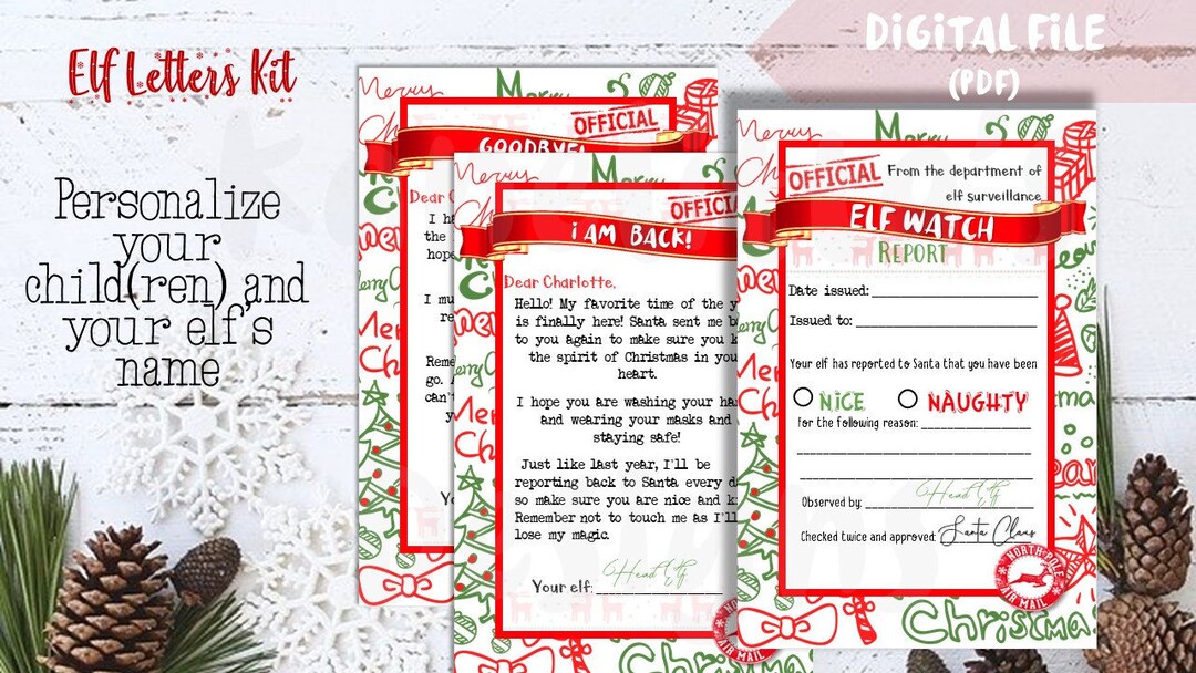 Personalized ELF Letters Printable, Elf Watch Report, Kit Letters From ...