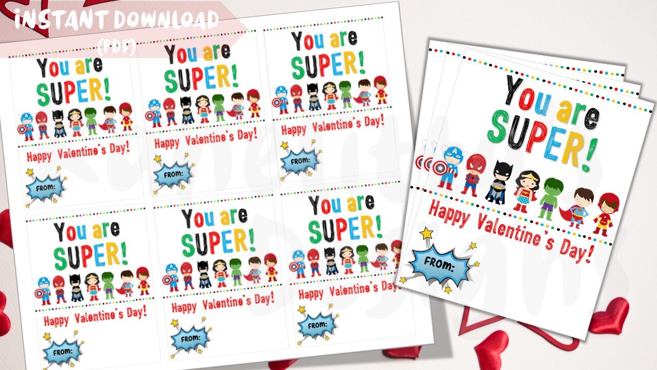 Printable Valentines Card | Superhero Valentines | Superhero Treat Bags ...