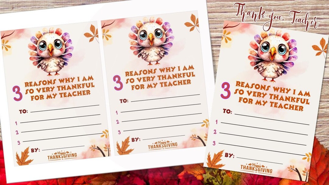 Printable Teacher Thanksgiving Card | Reasons Why I'm Thankful ...