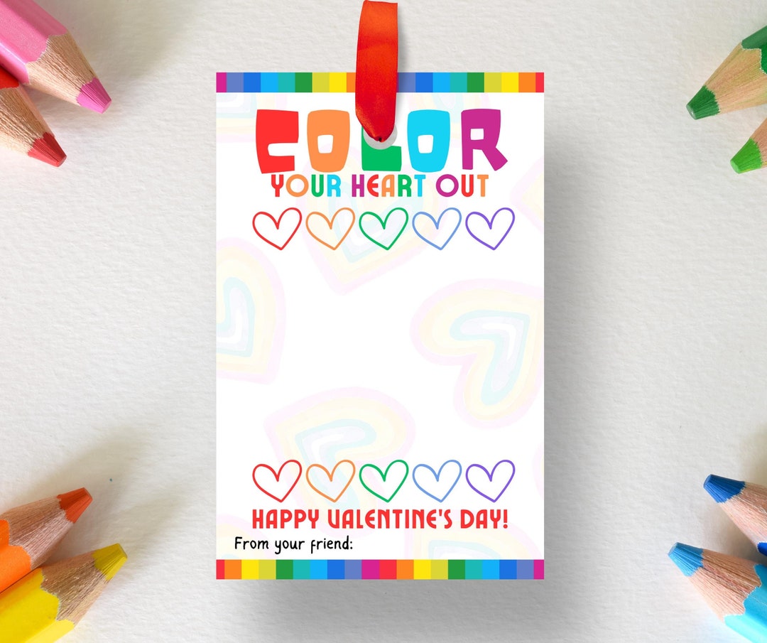 Color Your Heart Out Valentine Cards, Crayon Valentines Cards, Non ...