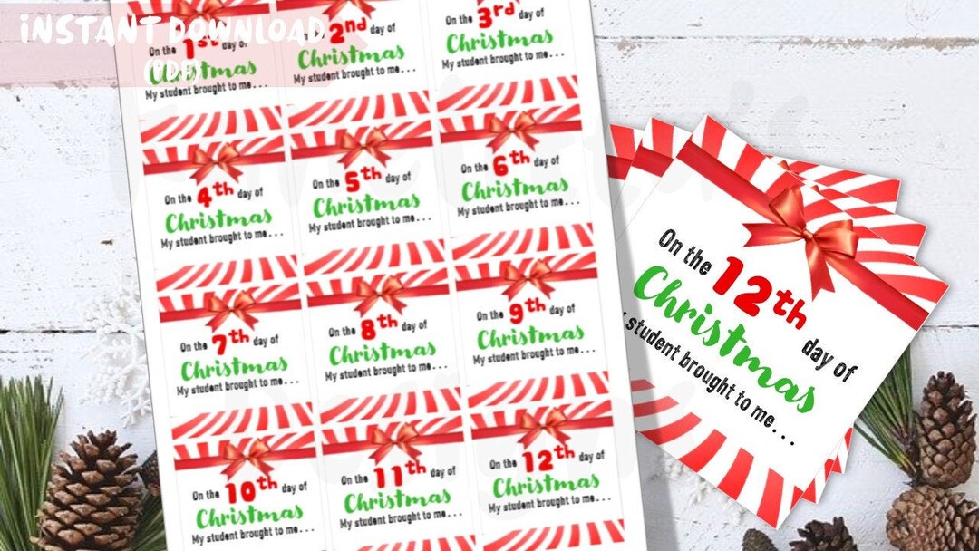 Twelve Days of Christmas Gift Cards- 12 Gifts for Teachers | Printable ...