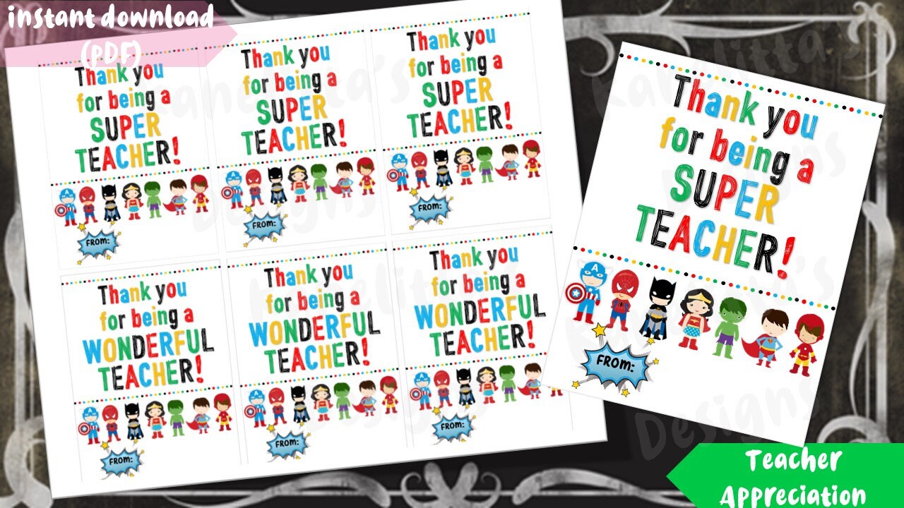 Printable Super Teacher Card | Superhero | Teacher Appreciation ...