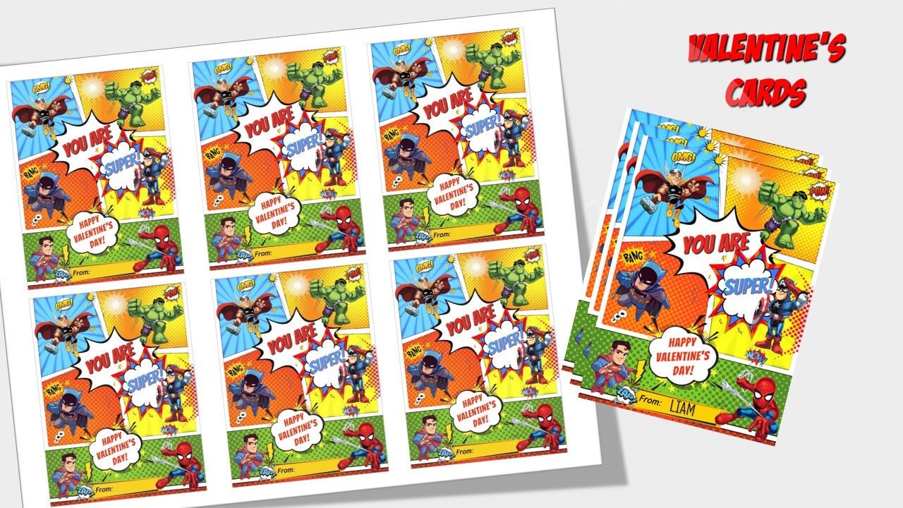 Printable Valentines Card Superhero Valentines Superhero Treat Bags ...