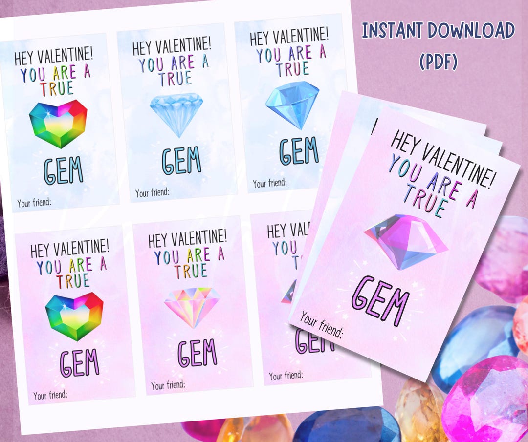 HEY VALENTINE Printable Valentines Card | You Are a True GEM ...