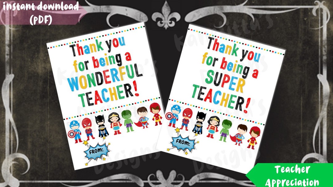 Printable Super Teacher Card | Superhero | Teacher Appreciation ...