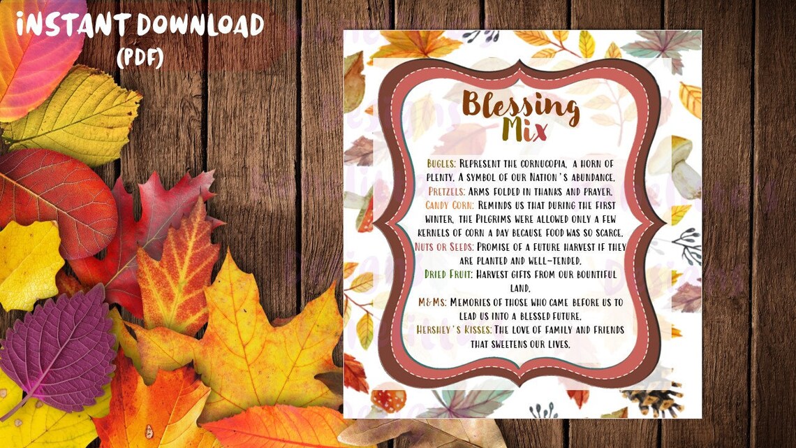 Printable Blessing Mix INSTANT DOWNLOAD Thanksgiving Favors ...