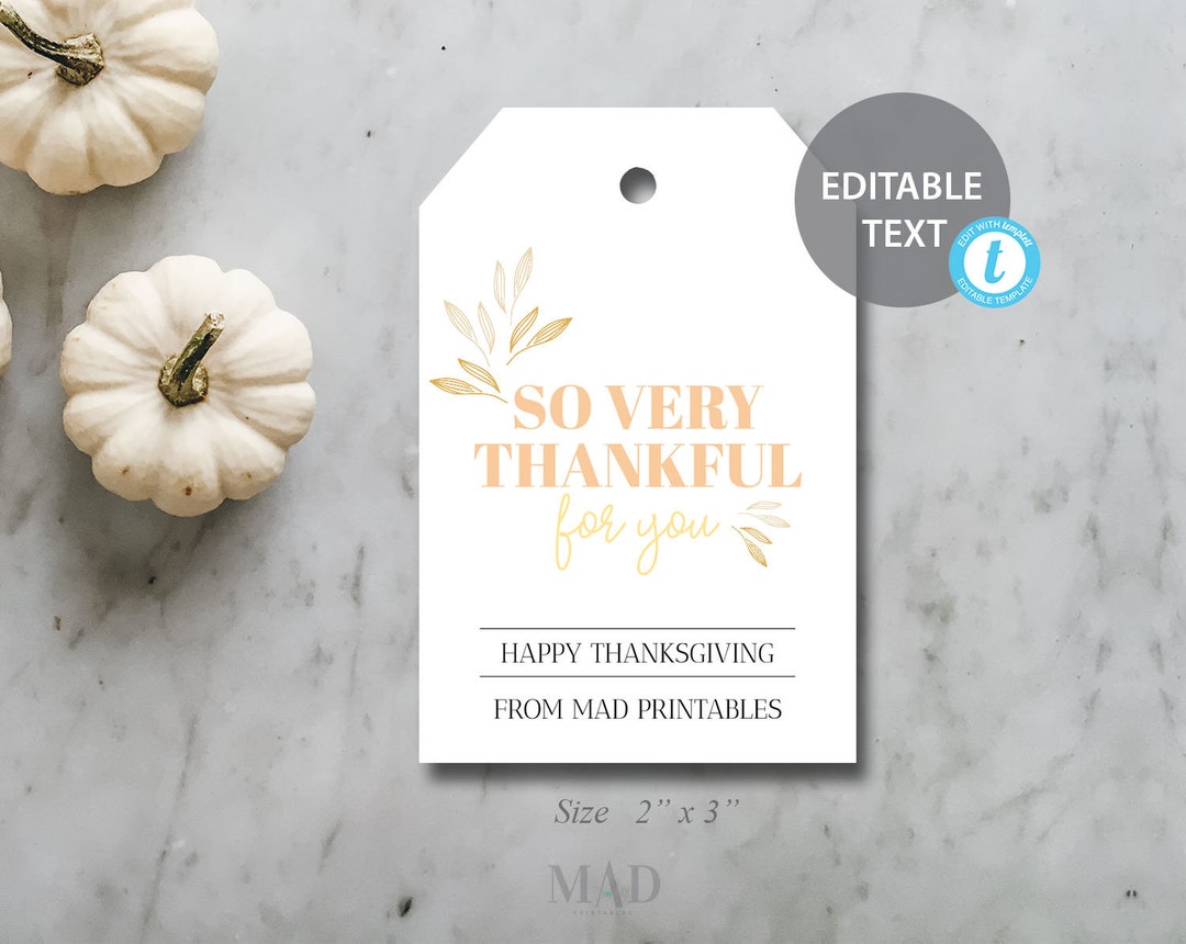 EDITABLE so Very Thankful Tag Template, Fall, Thanksgiving Favor Labels ...