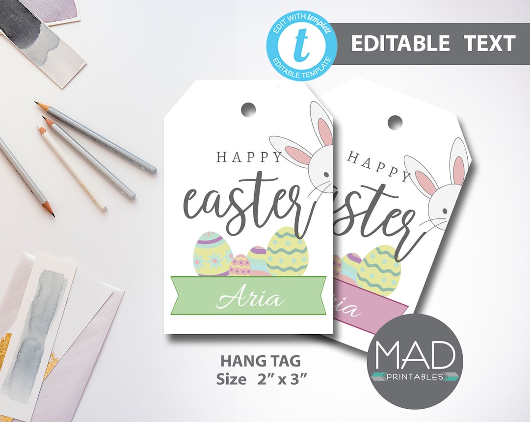 EDITABLE Easter Tag, Easter Gift Tag Printable, Easter Hang Tag, Rabbit ...