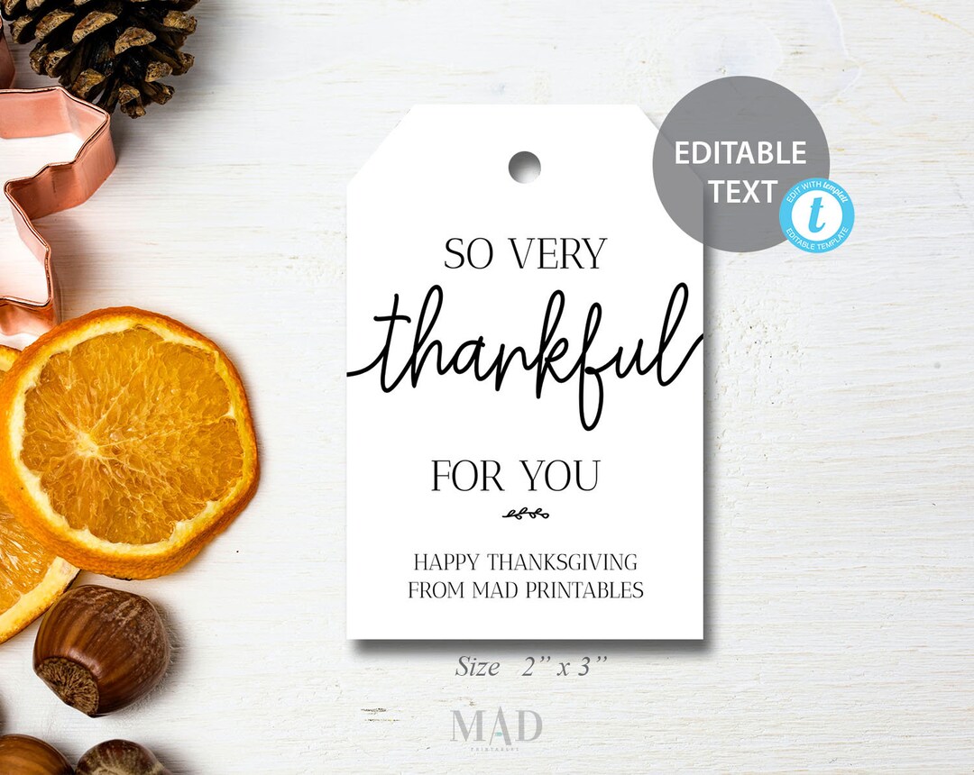 So Very Thankful Tag Template, Fall, Simple Thanksgiving Tag ...