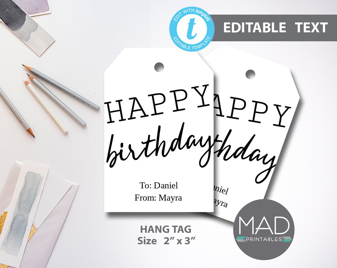 EDITABLE Happy Birthday Gift Tags Printable, Birthday Gift Tags ...