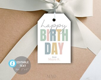 Editable Gift Tag Happy Birthday Tag Personalized Printable - Etsy