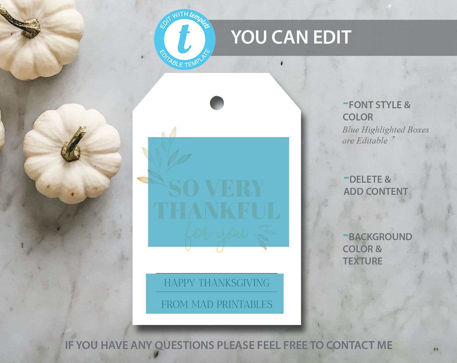 EDITABLE so Very Thankful Tag Template, Fall, Thanksgiving Favor Labels ...
