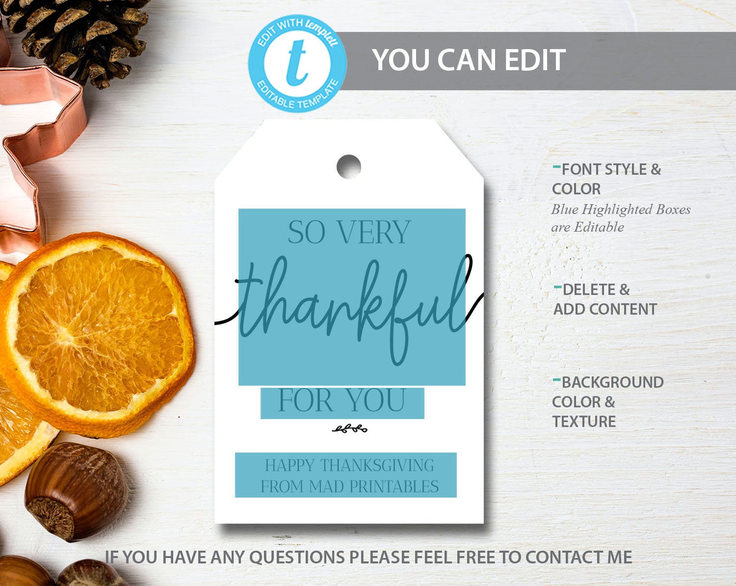 So Very Thankful Tag Template Fall Simple Thanksgiving Tag - Etsy