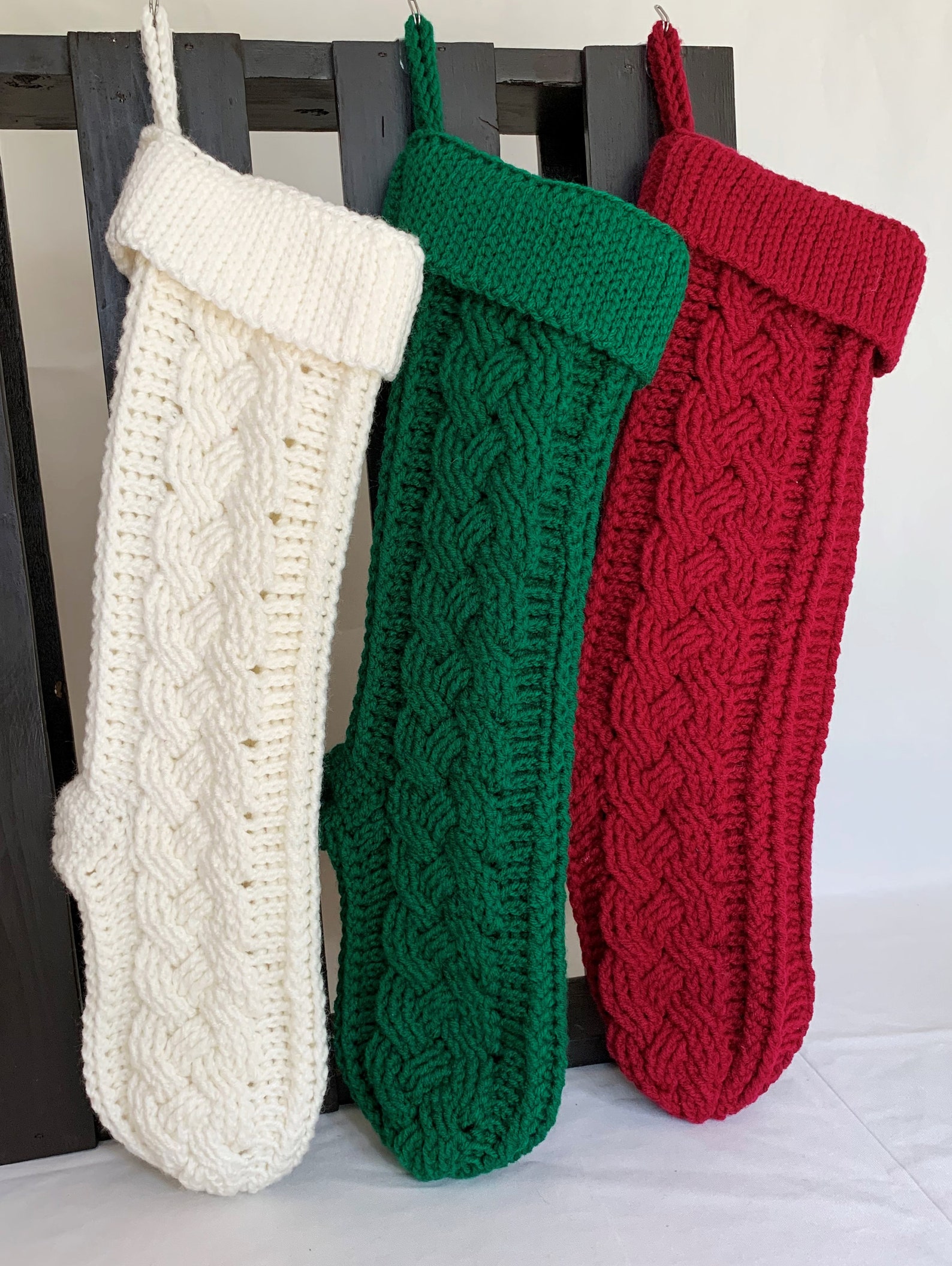 Green Cable Christmas Stocking- Crochet Knit Christmas Stocking - Etsy