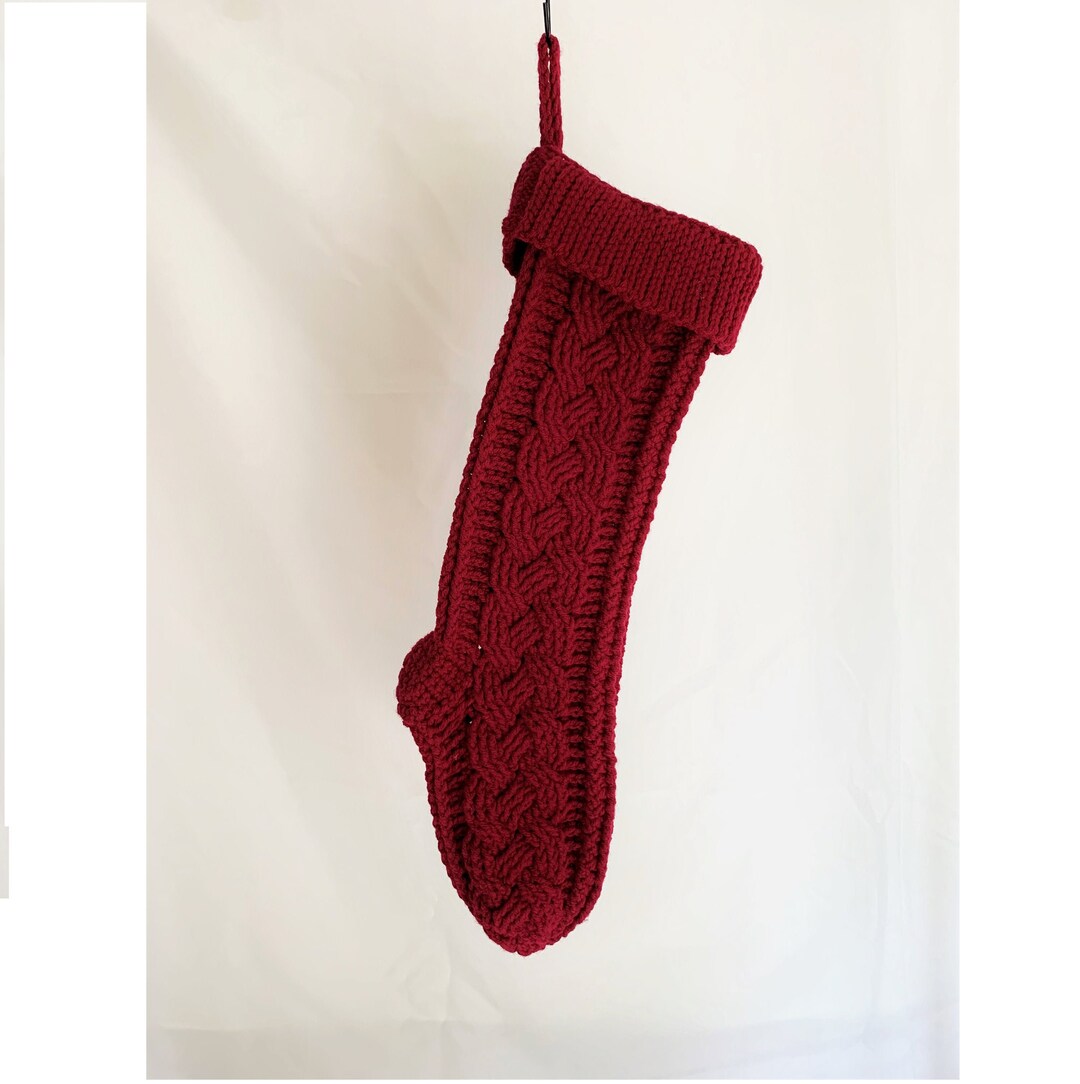 Red Cable Christmas Stocking- Crochet Knit Christmas Stocking - Etsy