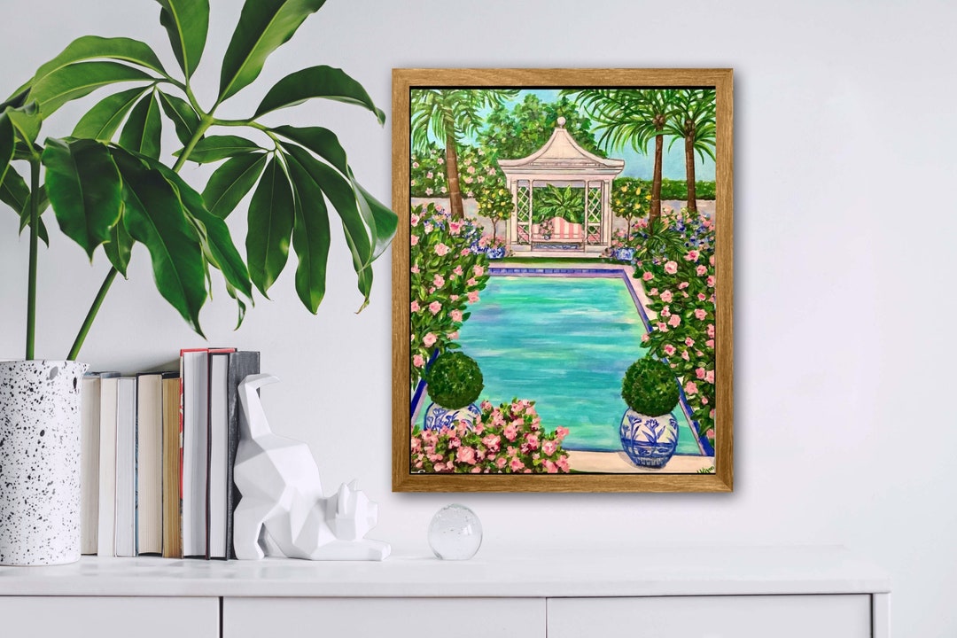 Pool, Pagoda and Palm Trees Print - Etsy