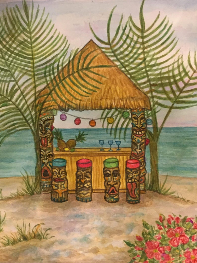 Tiki Bar Watercolor - Etsy