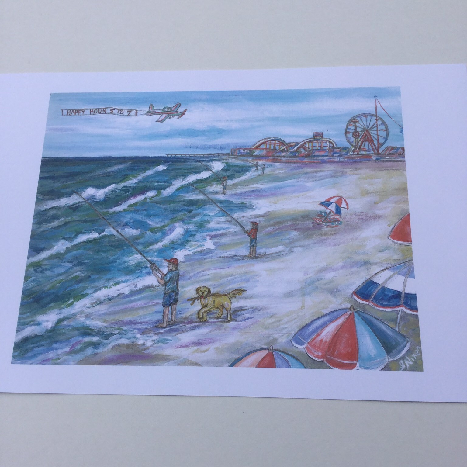 Ocean City Maryland Boardwalk Fishing Painting Art Print - Etsy