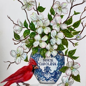 North Carolina State Flower and Bird Print - Etsy