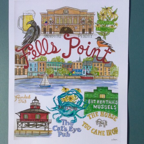 Baltimore Skyline Watercolor Painting Fells Point Art - Etsy