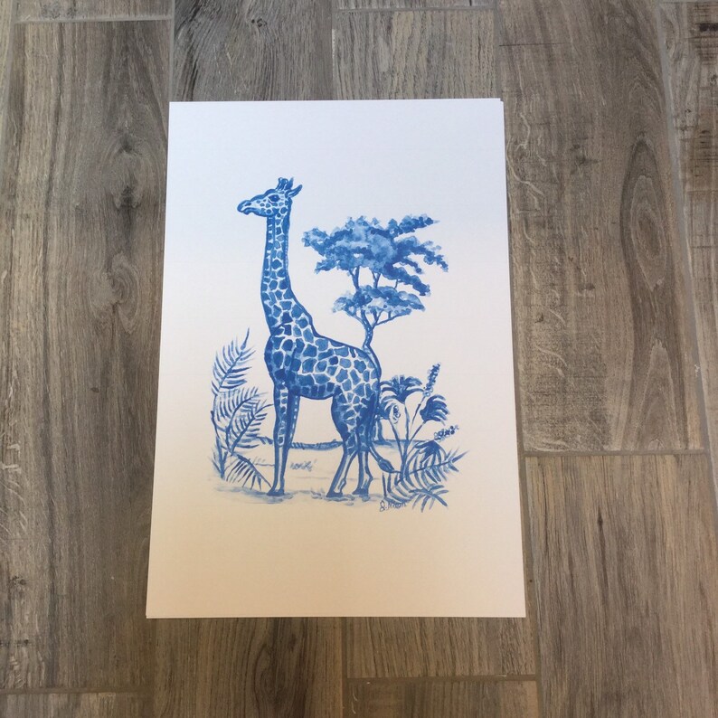 Chinoiserie Giraffe Blue and White Print - Etsy