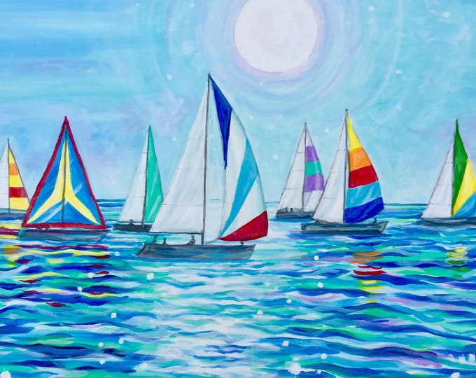 Colorful Sail Regatta Painting Free Shipping - Etsy