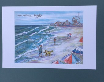 Ocean City Maryland Watercolor Print: Boardwalk, Ferris Wheel, Inlet ...