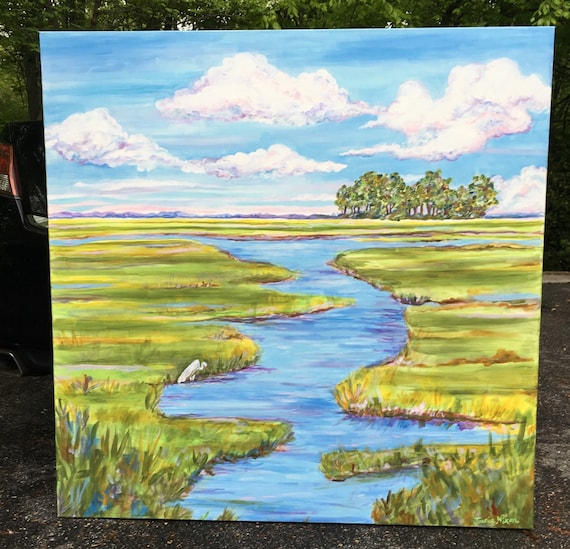 Large Marshland Painting 48 X 48 Inches - Etsy