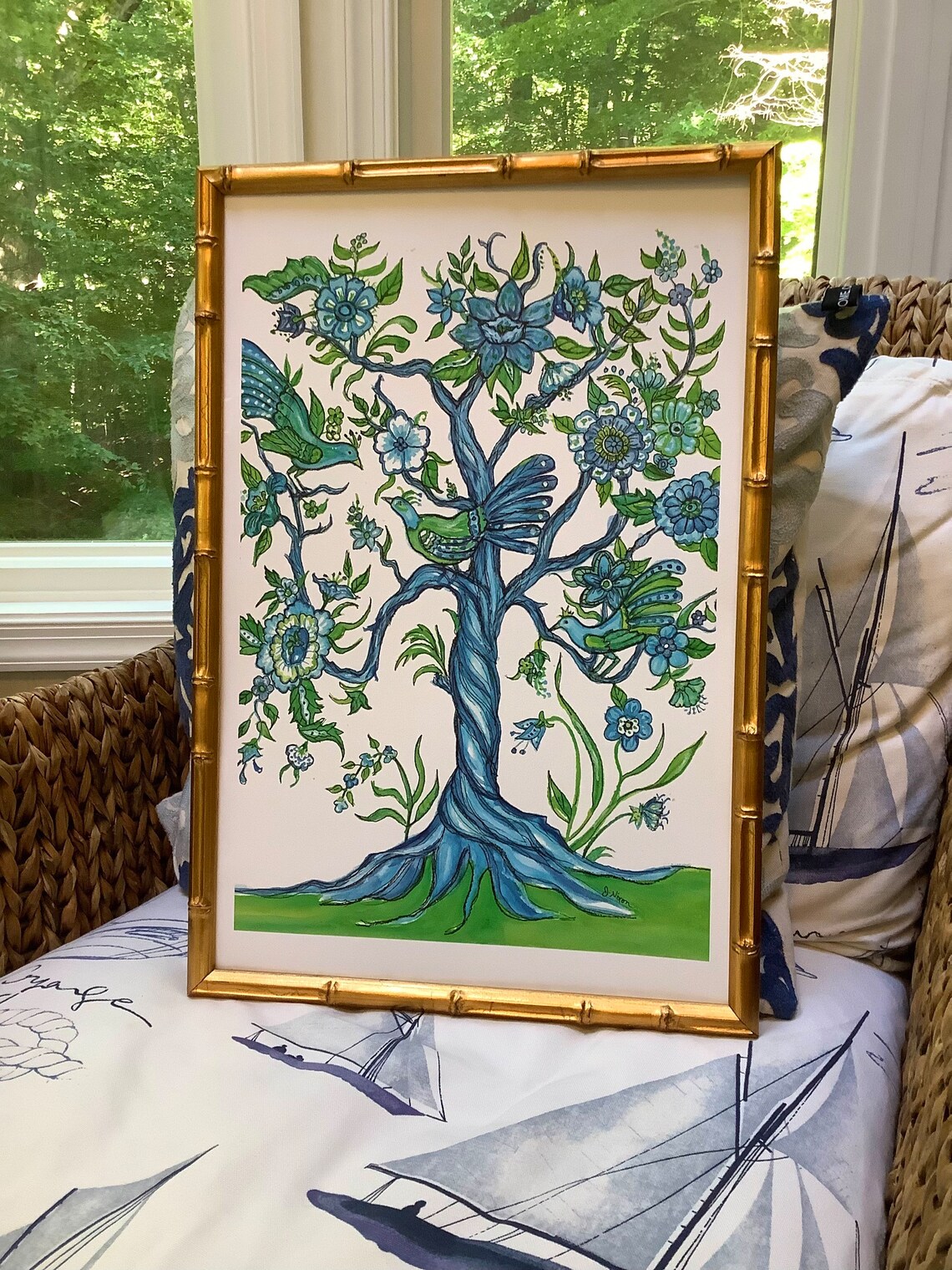 Blue and Green Chinoiserie Floral Tree Print - Etsy
