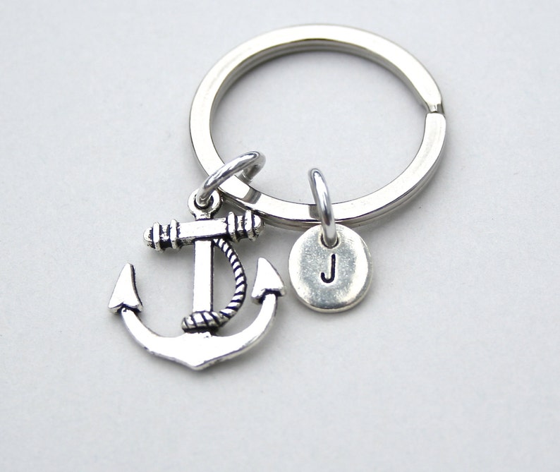 Nautical Keyring Anchor Keychain Personalize Initial - Etsy