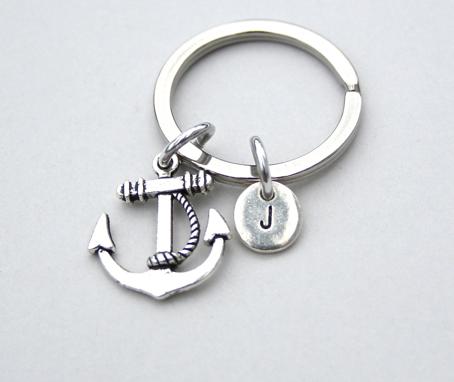 Nautical Keyring Anchor Keychain Personalize Initial - Etsy