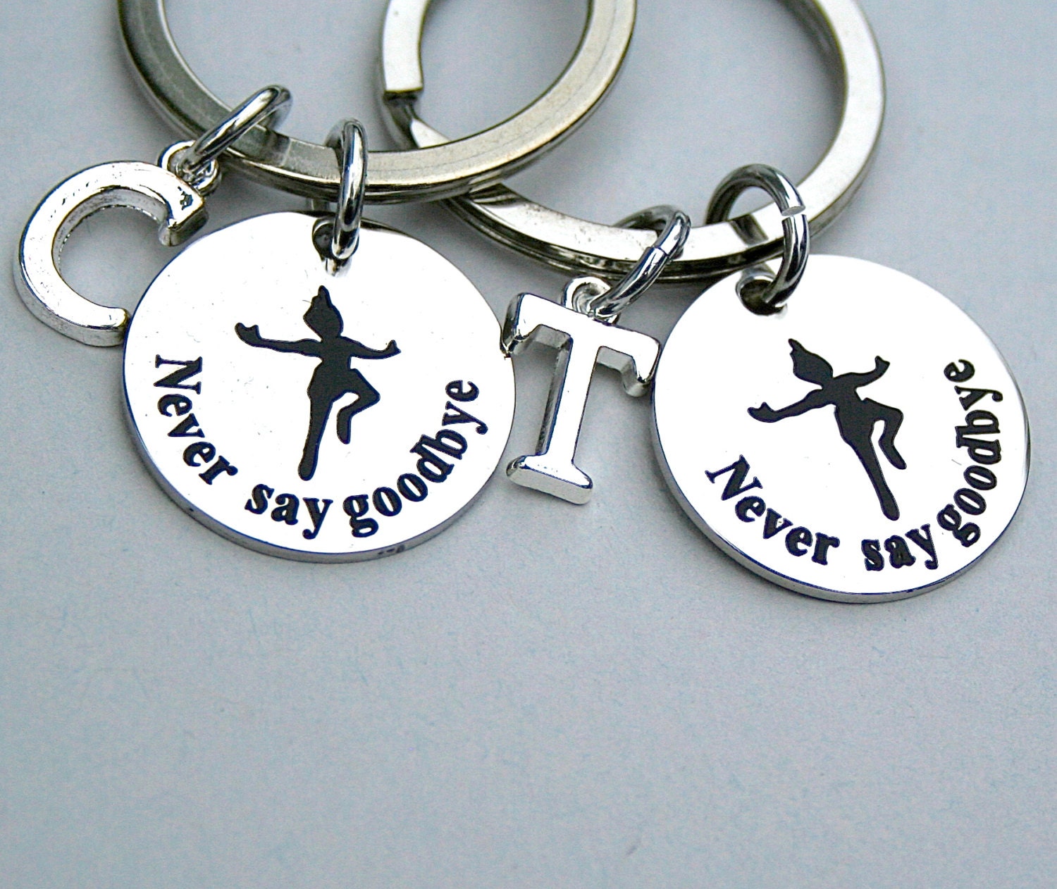 Set of TWO -" Never Say Goodbye " Keyrings , Peter Pan Keychain ...