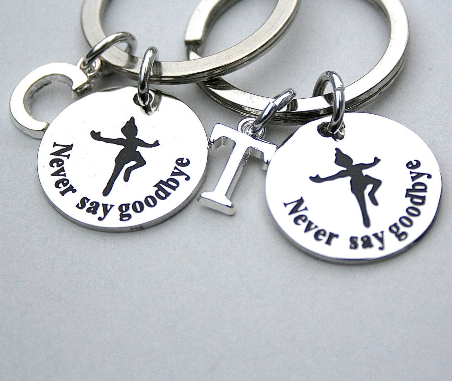 Set of TWO -" Never Say Goodbye " Keyrings , Peter Pan Keychain ...