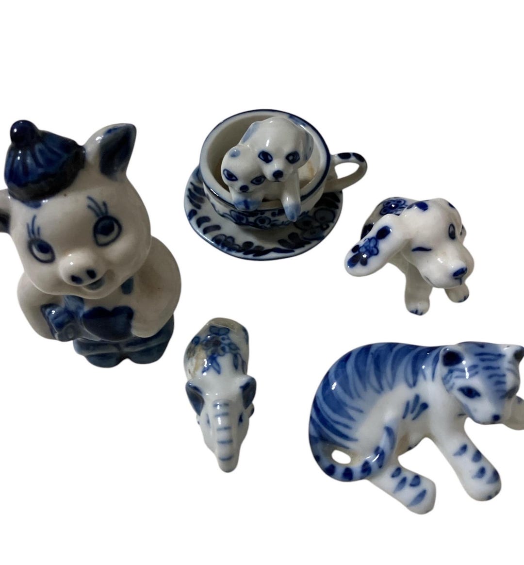 Vintage Delft Blue and White Miniatures Lot of 5 Animal Lot , Blue and ...