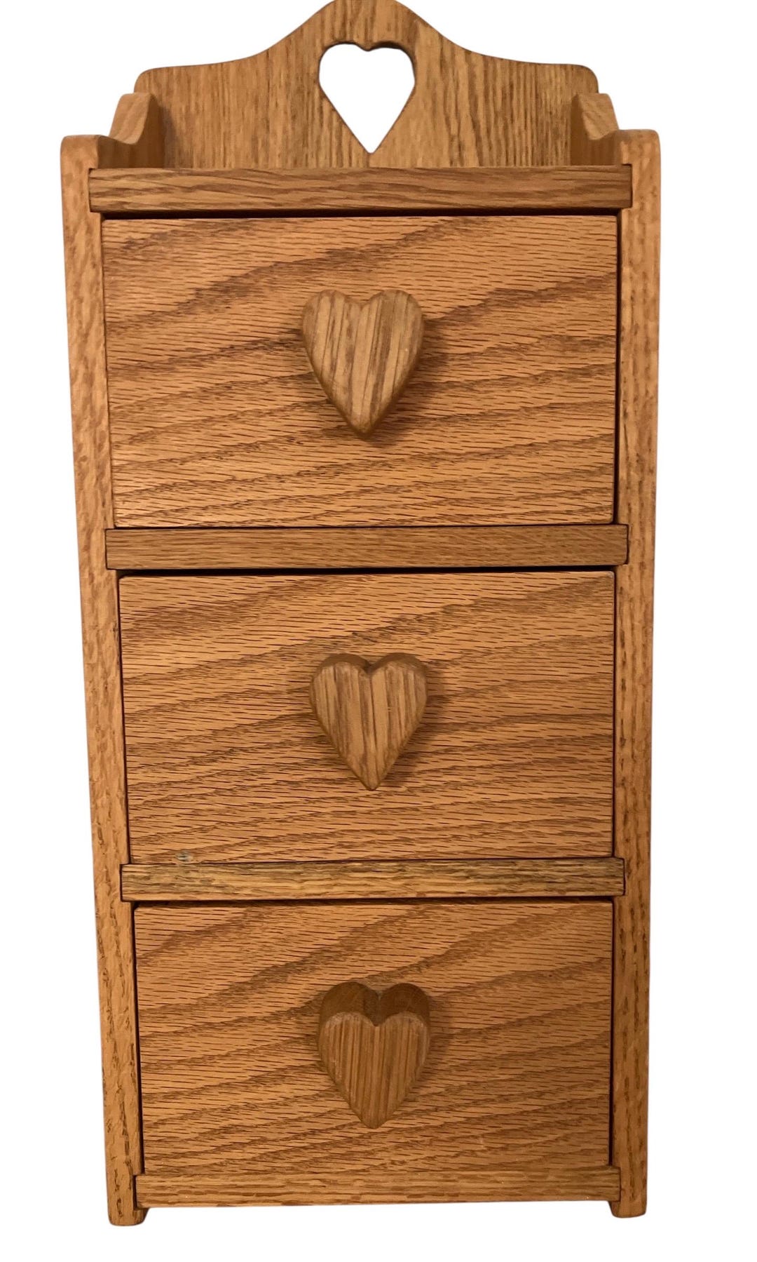 Oak Wall Shelf With 3 Drawers Heart Detail, Wall Recipe Box, Oak Shelf ...